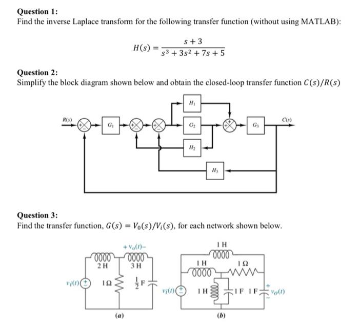 Solved Question 1: Find the inverse Laplace transform for | Chegg.com