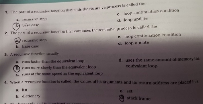Solved The part of a recursive function that ends the | Chegg.com