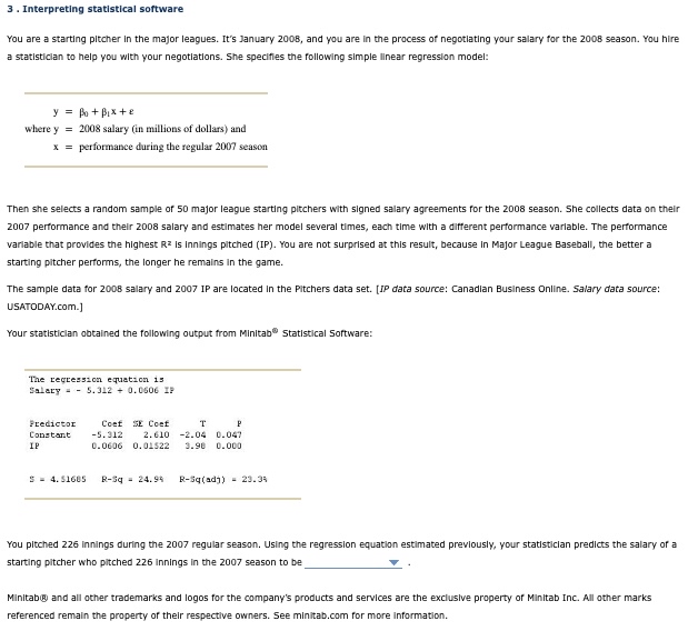 Solved Interpreting statistical softwareYou are a starting | Chegg.com