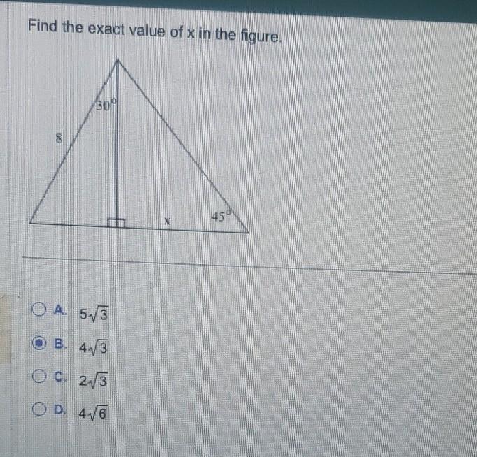Solved Find the exact value of x ﻿in the | Chegg.com