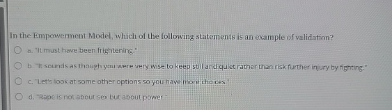 Solved In the Empowerment Model, which of the following | Chegg.com