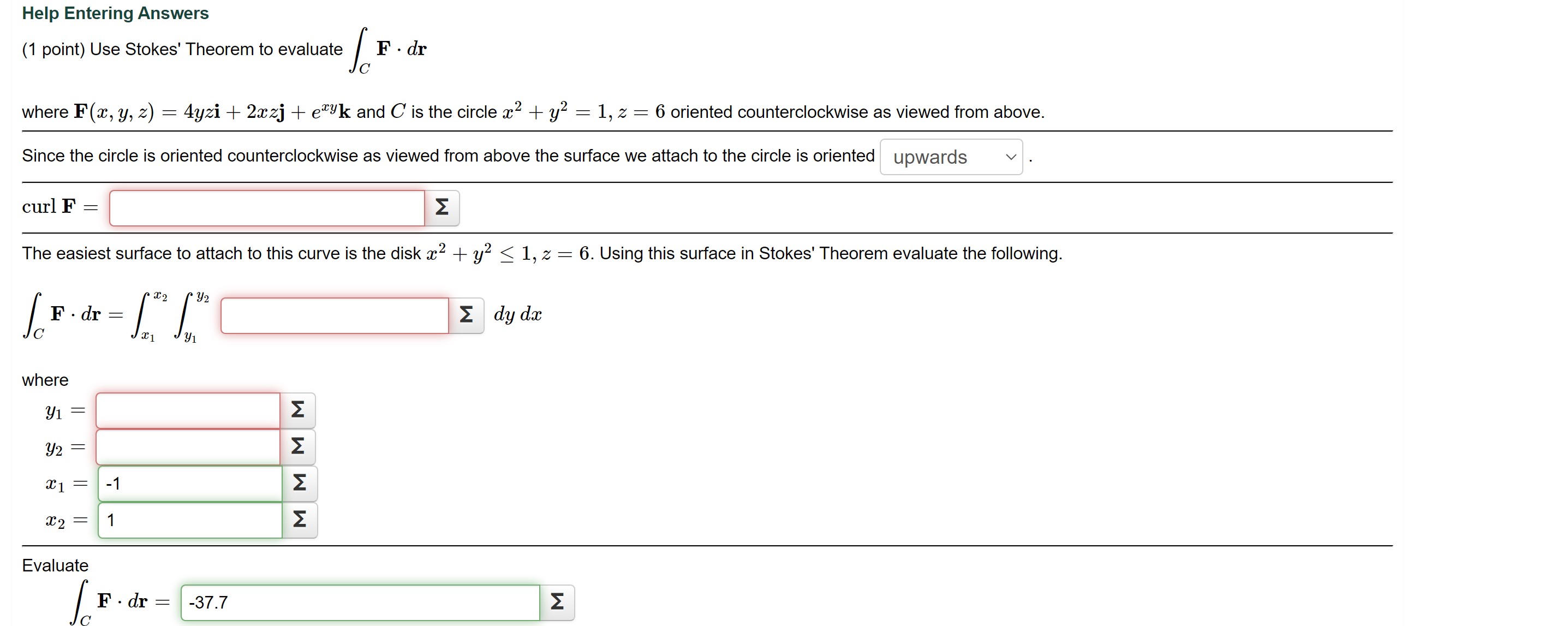 Solved Help Entering Answers(1 ﻿point) ﻿Use Stokes' Theorem | Chegg.com