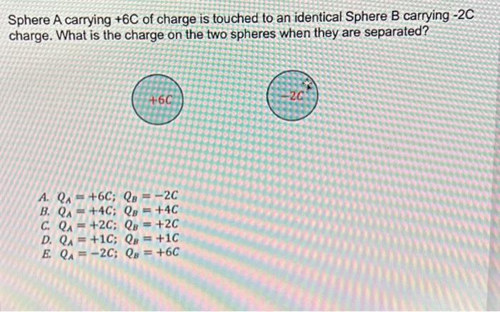 Solved Sphere A carrying +6C of charge is touched to an | Chegg.com