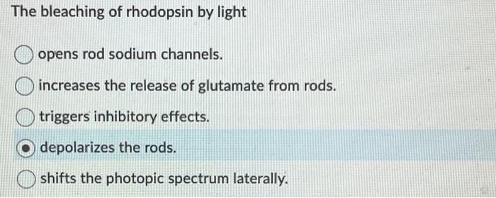 Solved \r\nThe bleaching of rhodopsin by light opens rod | Chegg.com