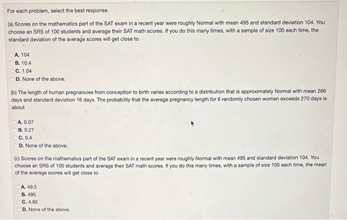 Solved For each problem, select the best response. (a) | Chegg.com