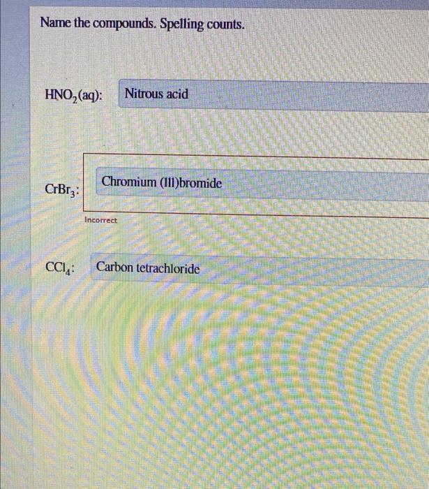Solved Name the compounds. Spelling counts. HNO2 (aq): | Chegg.com