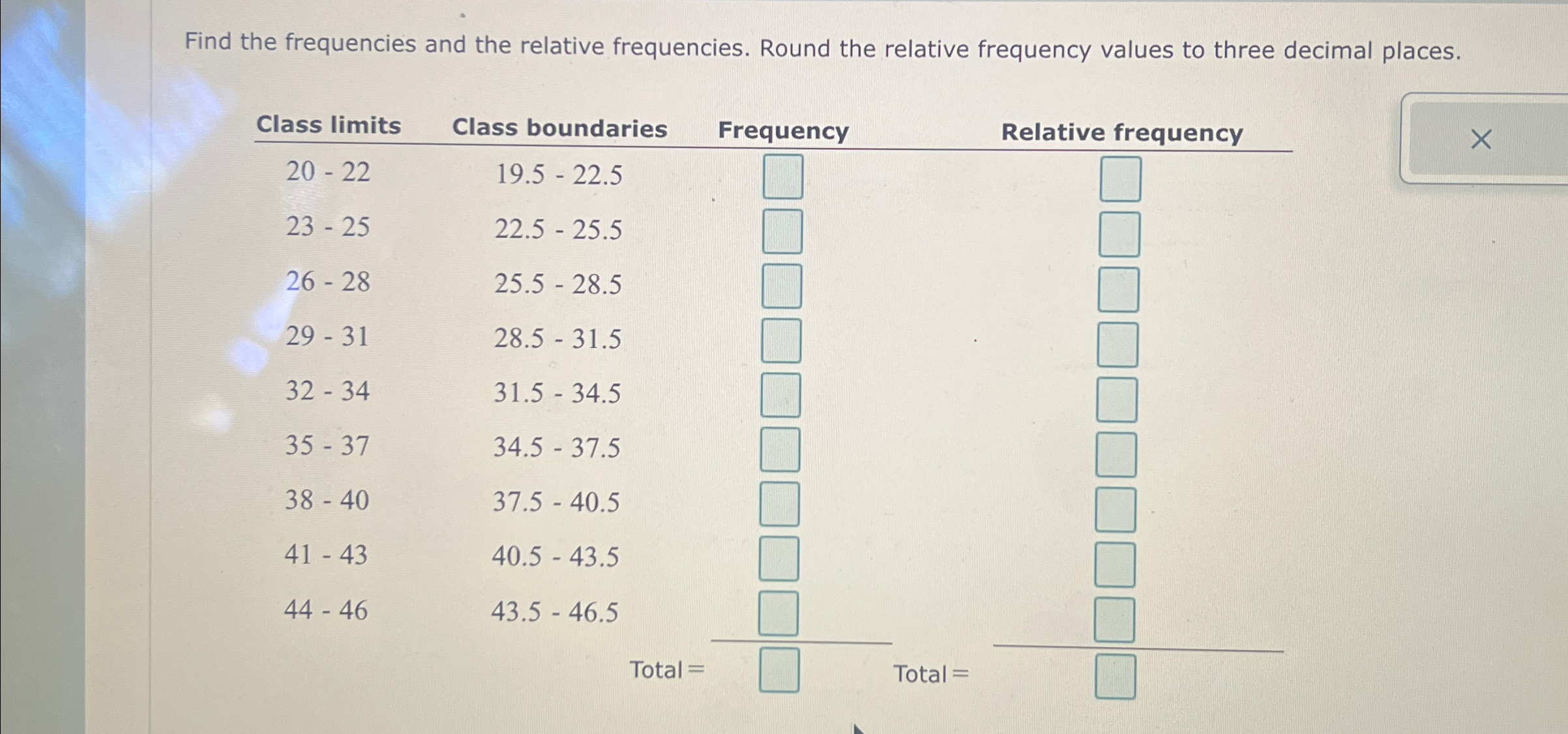 Find the frequencies and the relative frequencies. | Chegg.com