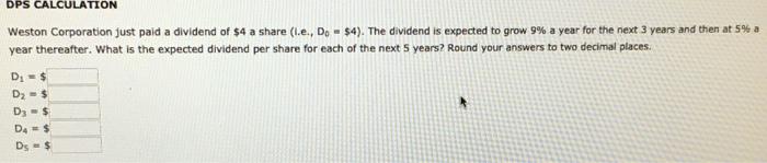 Solved DPS CALCULATION Weston Corporation just paid a | Chegg.com