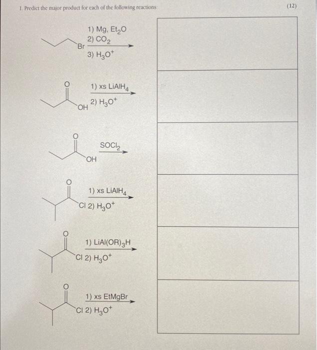 Solved 1. Predict the major product for each of the | Chegg.com