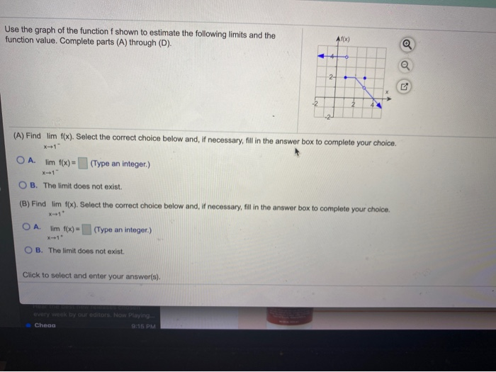 Solved Use the graph of the function f shown to estimate the | Chegg.com