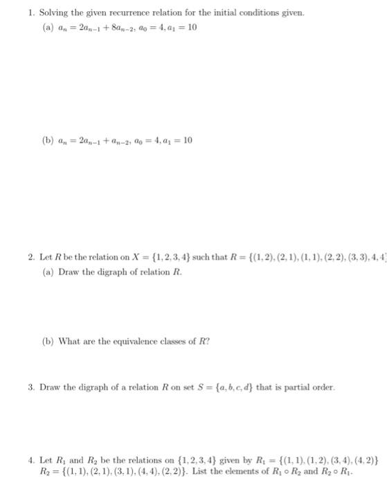 Solved 1. Solving the given recurrence relation for the | Chegg.com