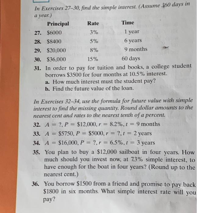 Solved a year.) Principal 27. $6000 Rate Time 4 3% 1 year | Chegg.com