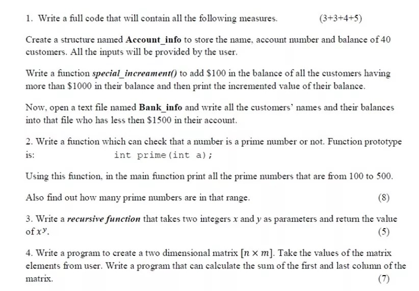Solved 1. Write a full code that will contain all the | Chegg.com