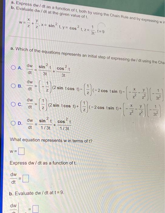 Solved a. Express dw/dt as a function Off. t, by both using | Chegg.com