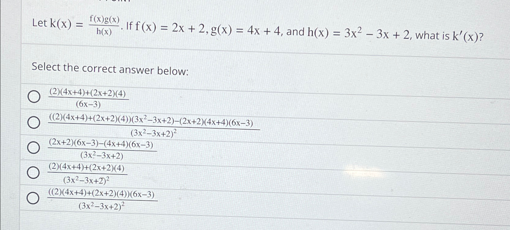 Solved Let k(x)=f(x)g(x)h(x). ﻿If f(x)=2x+2,g(x)=4x+4, ﻿and | Chegg.com