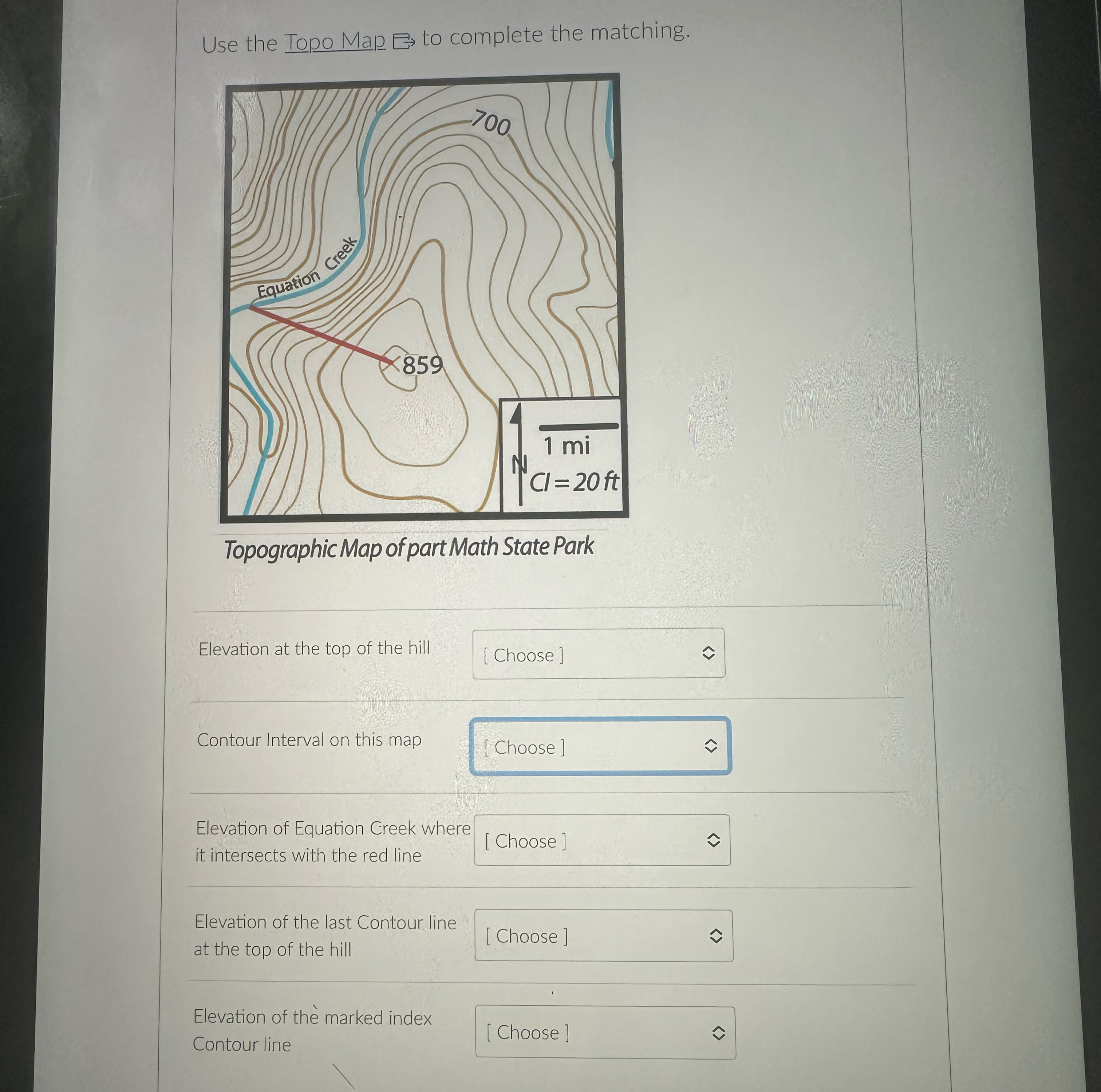 Solved Use the Topo Map G to complete the matching.Elevation | Chegg.com