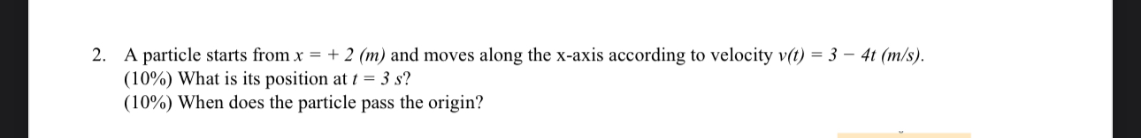 Solved A particle starts from x=+2(m) ﻿and moves along the | Chegg.com