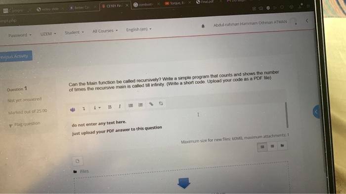 Solved CE 101 Fox com Abdul rahman Harman Othman ATWAN | Chegg.com