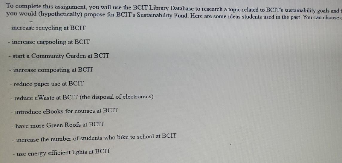 Solved To complete this assignment, you will use the BCIT | Chegg.com