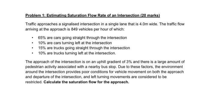Solved Problem 1: Estimating Saturation Flow Rate of an | Chegg.com