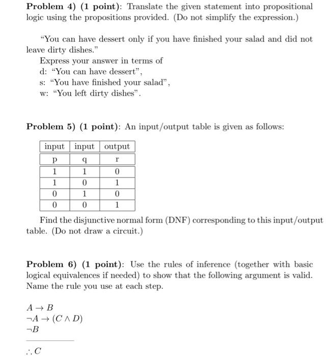 Solved Problem 4) (1 point): Translate the given statement | Chegg.com