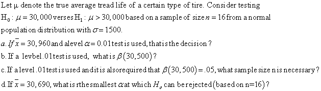 Solved Let mu, denote the true average tread life of a | Chegg.com