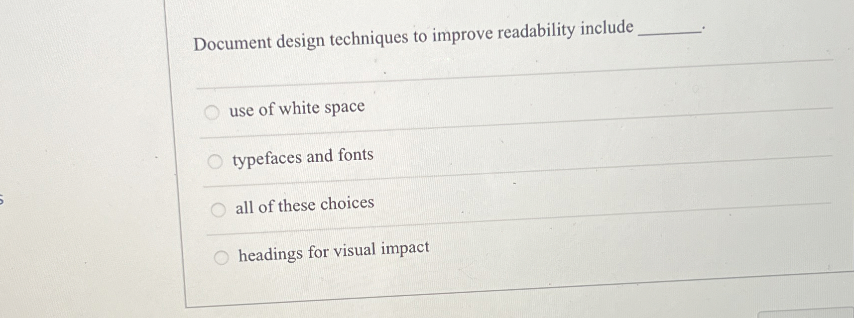 Solved Document design techniques to improve readability | Chegg.com