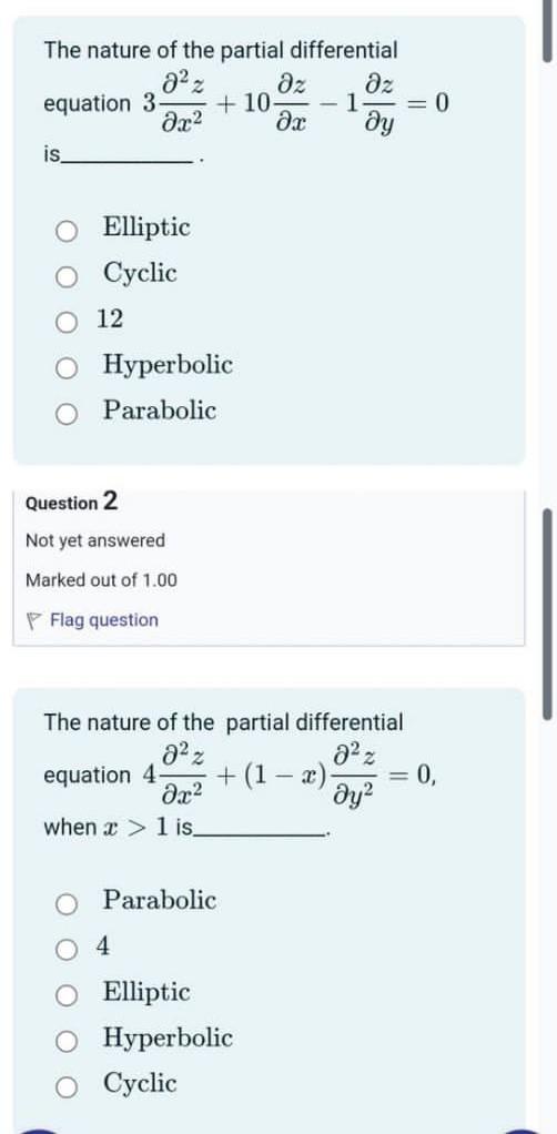 Solved The nature of the partial differential equation | Chegg.com