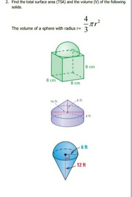 Solved 2. Find the total surface area (TSA) and the volume | Chegg.com