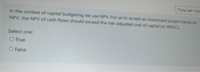 Solved In the context of capital budigeting we use NeV. For | Chegg.com