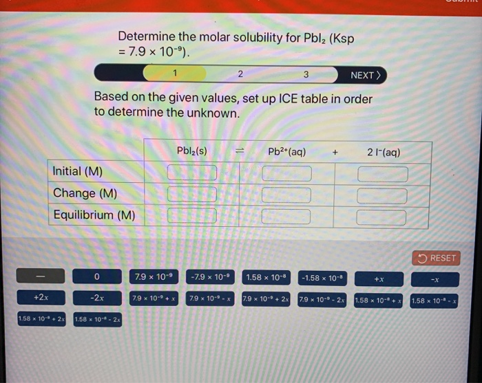 Solved Determine the molar solubility for Pblz (Ksp 7.9 x | Chegg.com