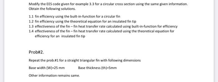 Solved Modify the EES code given for example 3.3 for a | Chegg.com