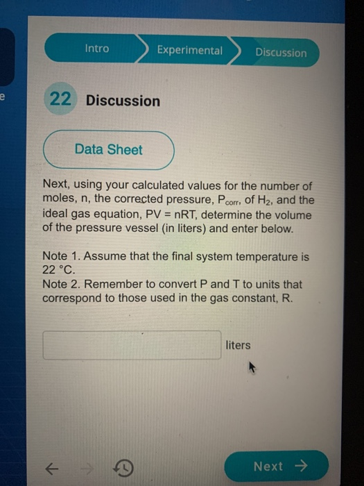 Intro Experimental Discussion 22 Discussion Data | Chegg.com