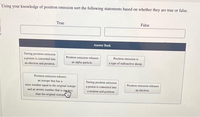 Solved Using your knowledge of positron emission sort the | Chegg.com Solved Using your knowledge of positron emission sort the | Chegg.com