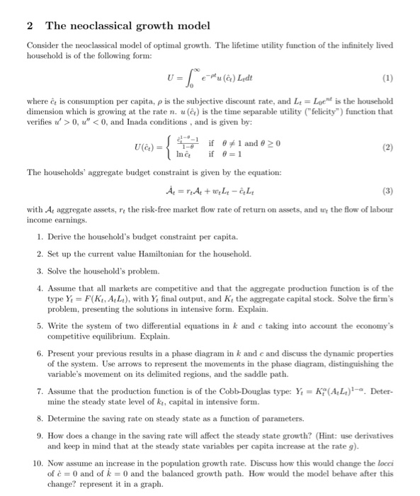 2 The neoclassical growth model Consider the | Chegg.com