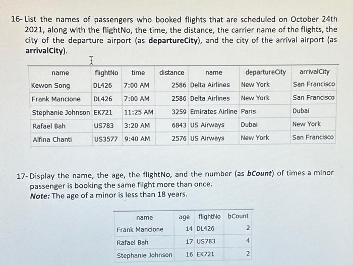 Solved 14- List the names of passengers who booked flights | Chegg.com