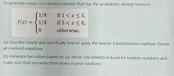 Solved To Generate Values Of A Random Variable That Has The