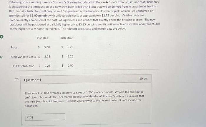 Solved Returning to our running case for Shannon's Brewery | Chegg.com