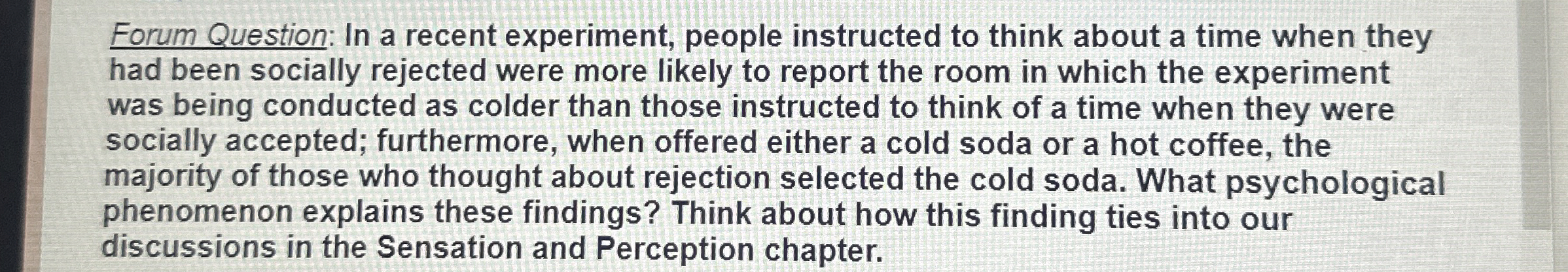 Solved In a recent experiment, people instructed to think | Chegg.com