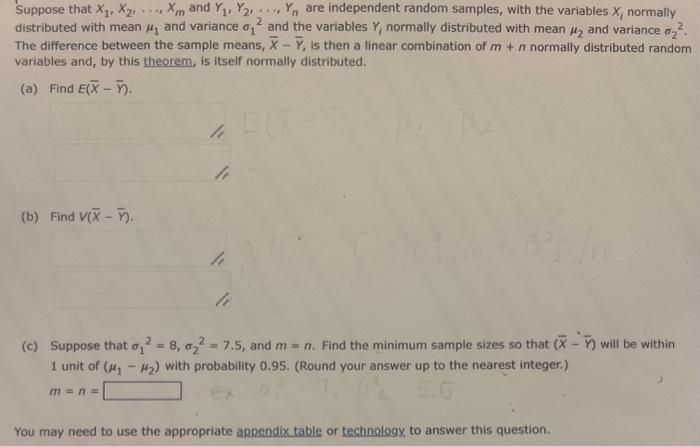 Solved Suppose that X1,X2,…,Xm and Y1,Y2,…,Yn are | Chegg.com