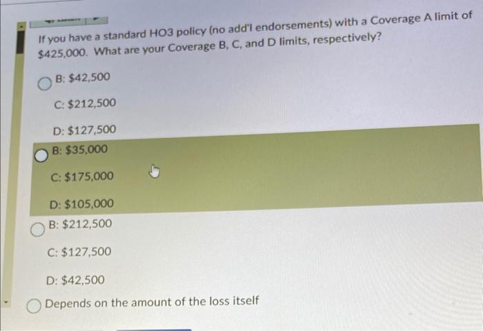 Solved If you have a standard HO3 policy (no add'l | Chegg.com