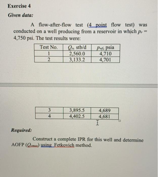 Solved Exercise 4 Given data: A flow-after-flow test (4 | Chegg.com