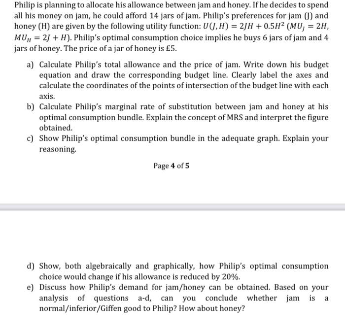 Solved Philip is planning to allocate his allowance between | Chegg.com