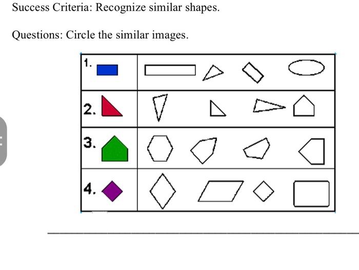 Solved Success Criteria: Recognize similar shapes. | Chegg.com