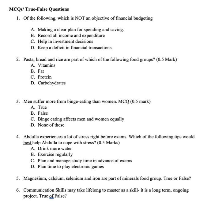 Solved Mcqs True False Questions 1 Of The Following Which