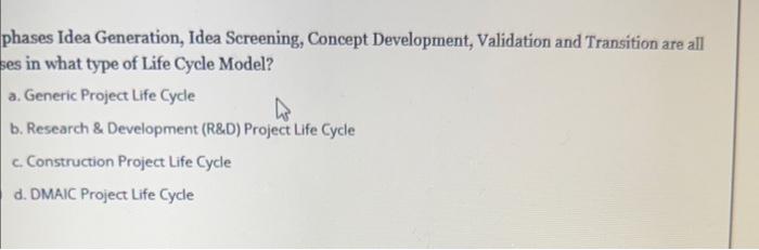 Solved phases Idea Generation, Idea Screening, Concept | Chegg.com