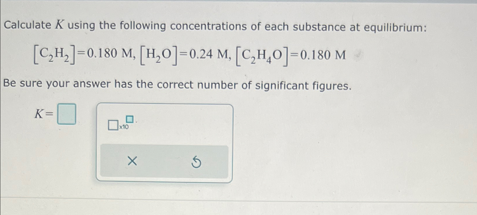 Solved Calculate K ﻿using the following concentrations of | Chegg.com