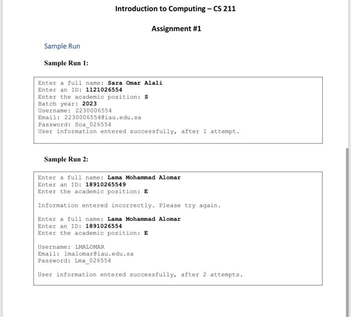 Solved Introduction to Computing - CS 211 Assignment \#1 | Chegg.com