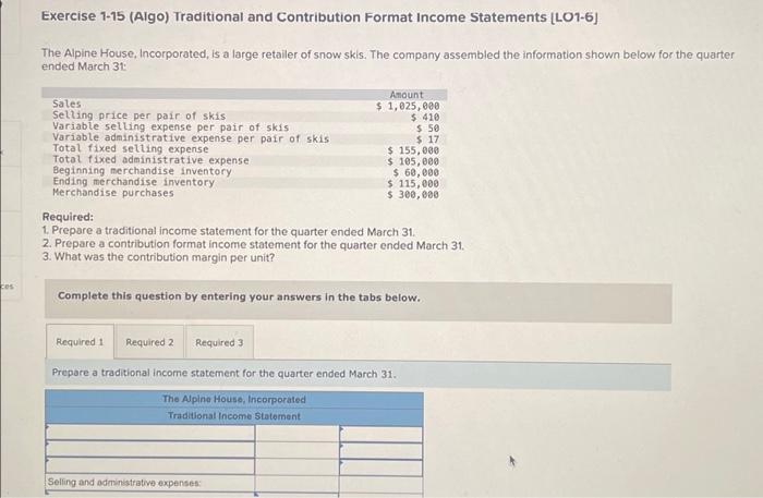 Solved ces Exercise 1-15 (Algo) Traditional and Contribution | Chegg.com