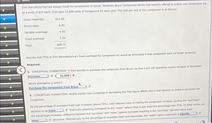 Solved Zion Manufacturing had always made its components | Chegg.com